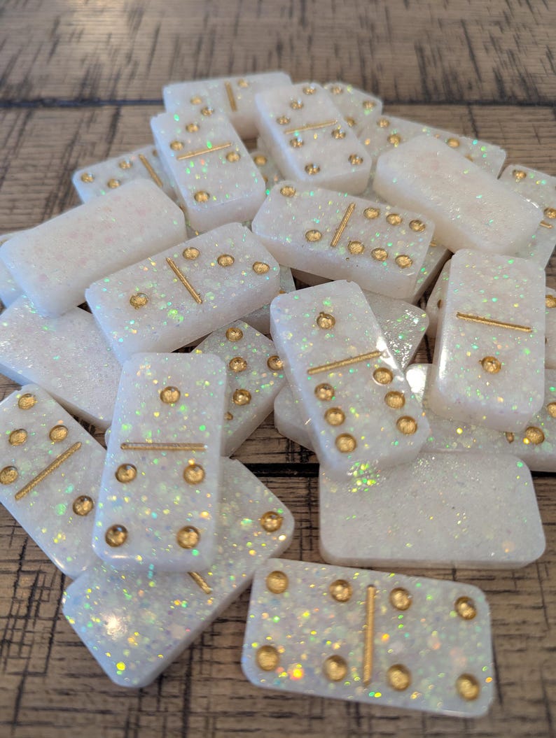 Handmade Glitter Resin Dominoes: White & Gold Game Night Set - Etsy