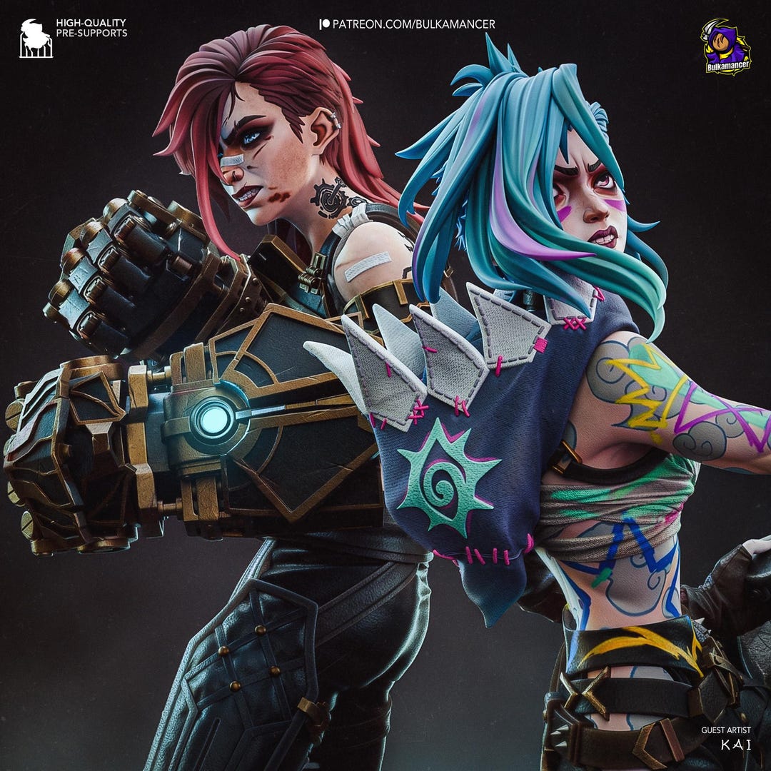 Jinx and Vi Diorama Arcane Figure PRIMED and Ready to PAINT Hight ...