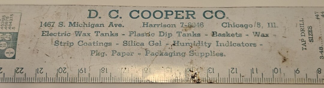 Vintage 1950s Ruler, Advertising, D.C. Cooper Co., Decimal Equivalents ...