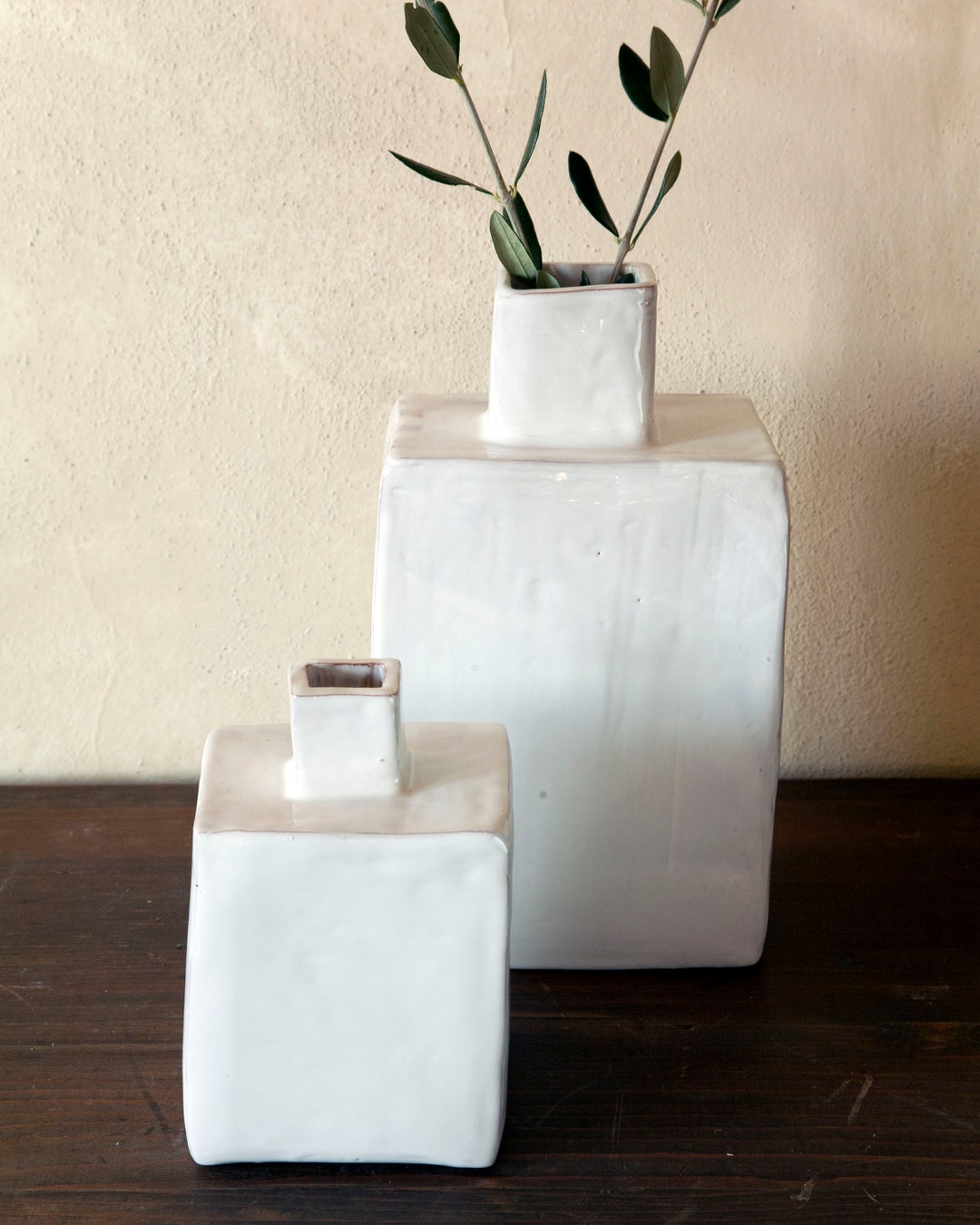 Square Vase in Terracotta Ceramics Handbuilt With White Glaze - Etsy