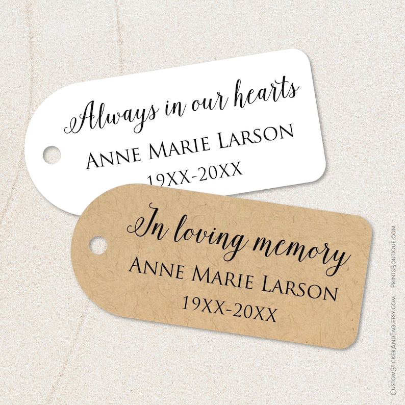 Always in Our Hearts, Funeral Favor Tags for Guests, in Loving Memory ...