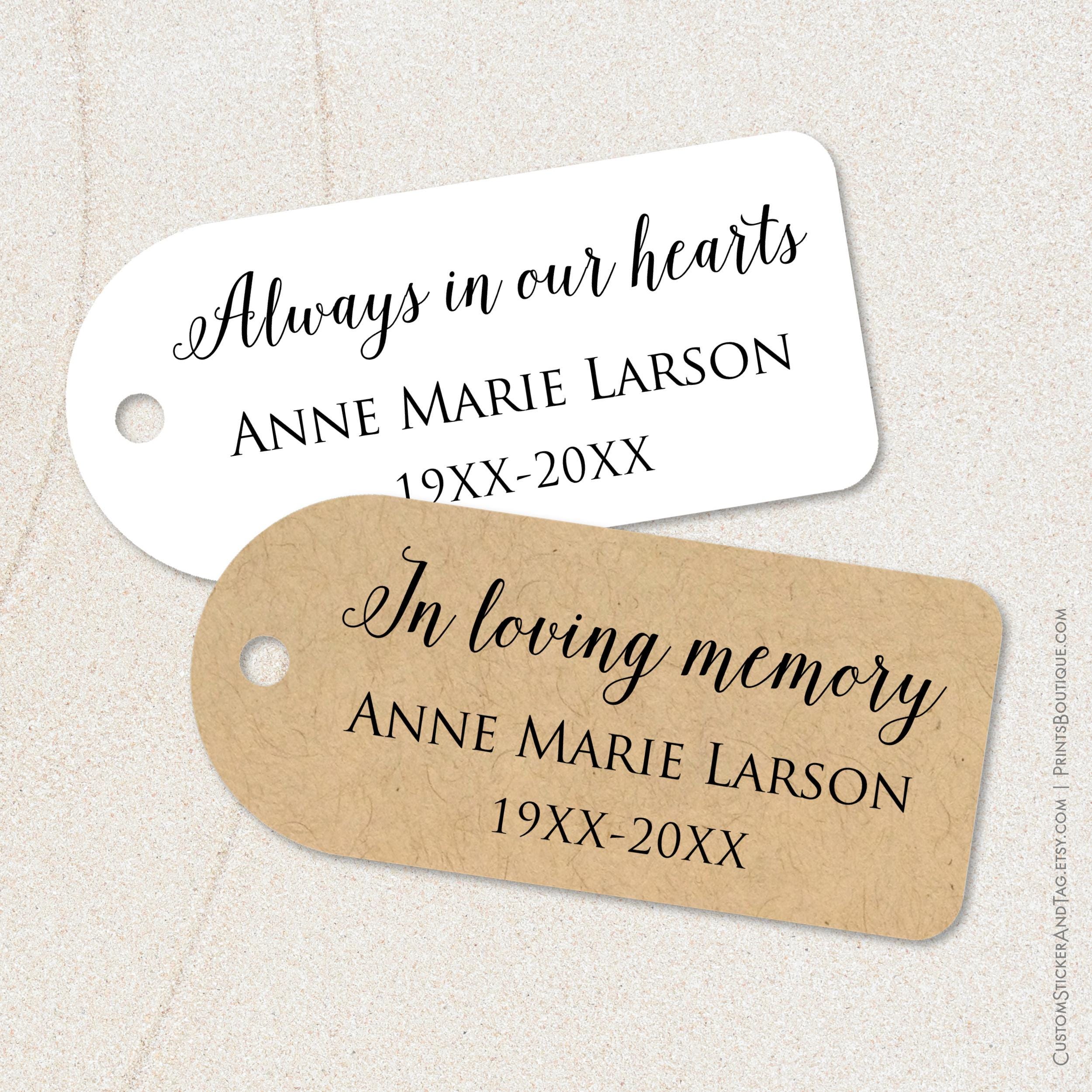 Always in Our Hearts, Funeral Favor Tags for Guests, in Loving Memory ...