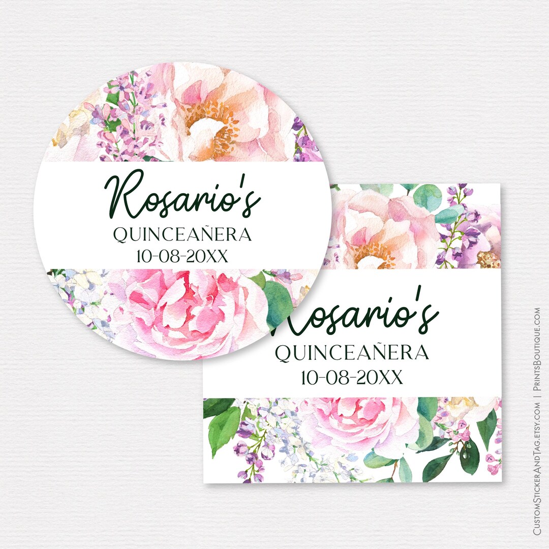 Personalized Sweet Sixteen and Quinceañera Stickers, Watercolor Pink ...
