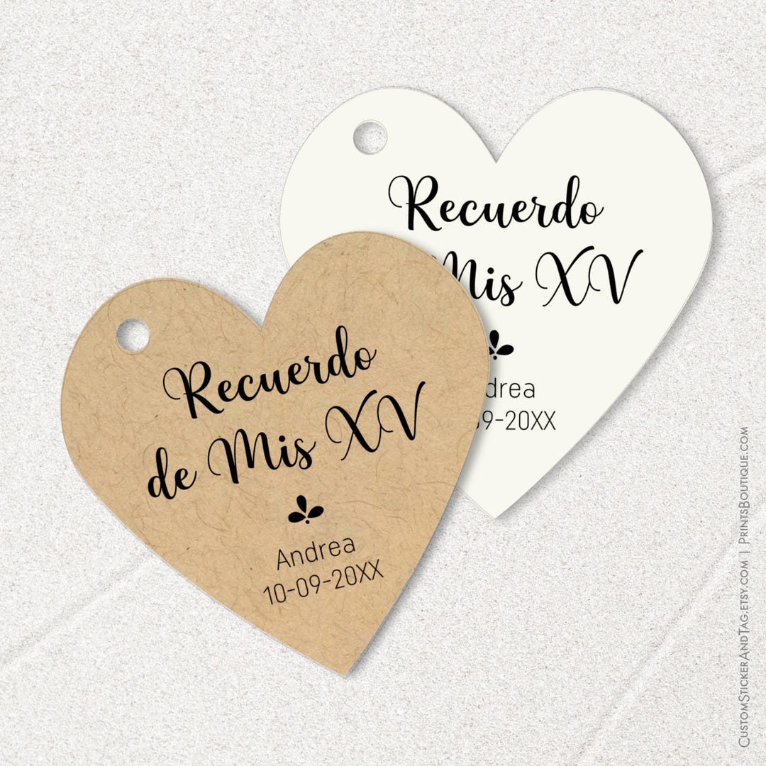 Recuerdo De Mis XV, Heart Shaped Quinceañera Tags, Personalized Sweet ...