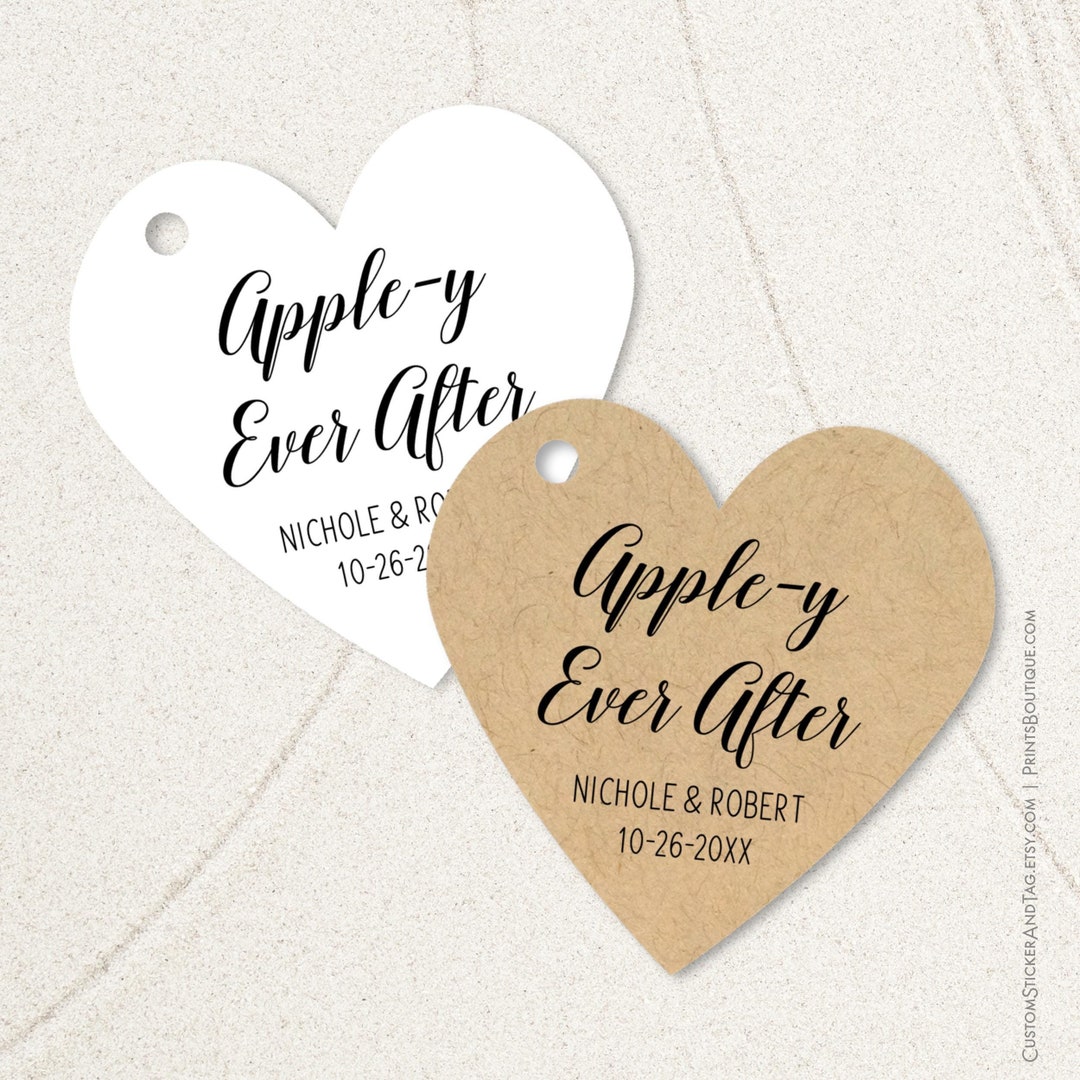 Personalized Wedding Favor Tags, Apple-y Ever After, Candy Apple Heart ...