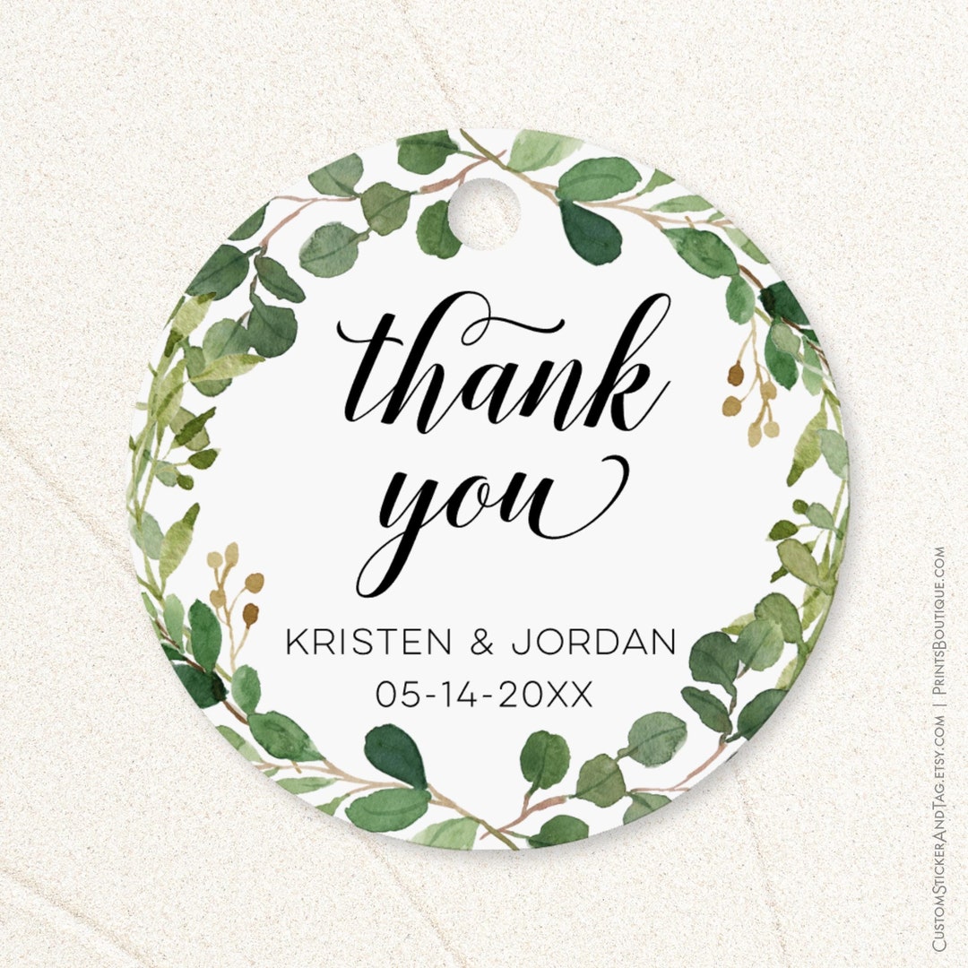 Thank You Wedding Favor Tags, Watercolor Eucalyptus Greenery Border ...