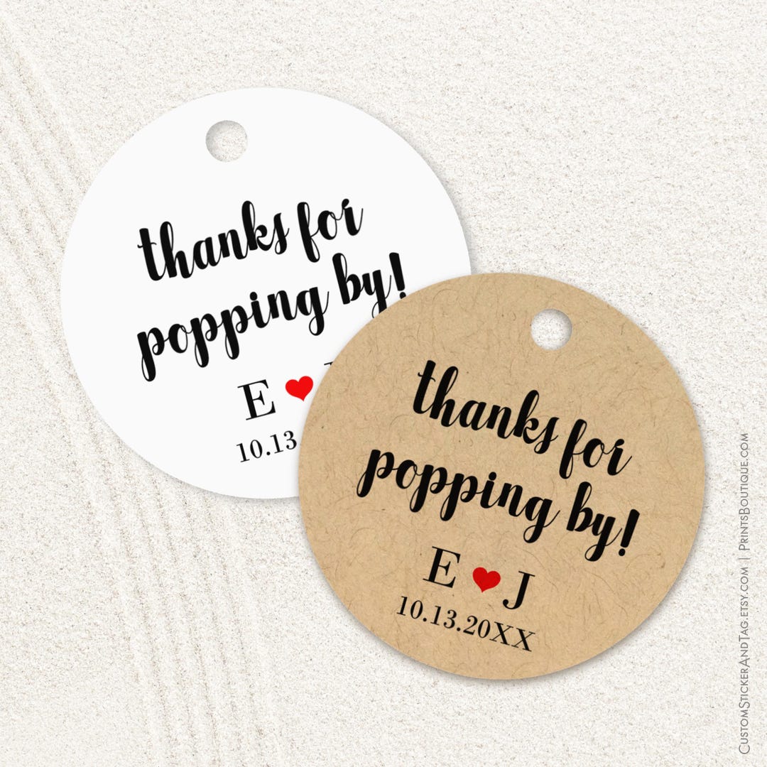 Thanks for Popping By, Popcorn Bag Tags, Personalized Tags for Wedding ...