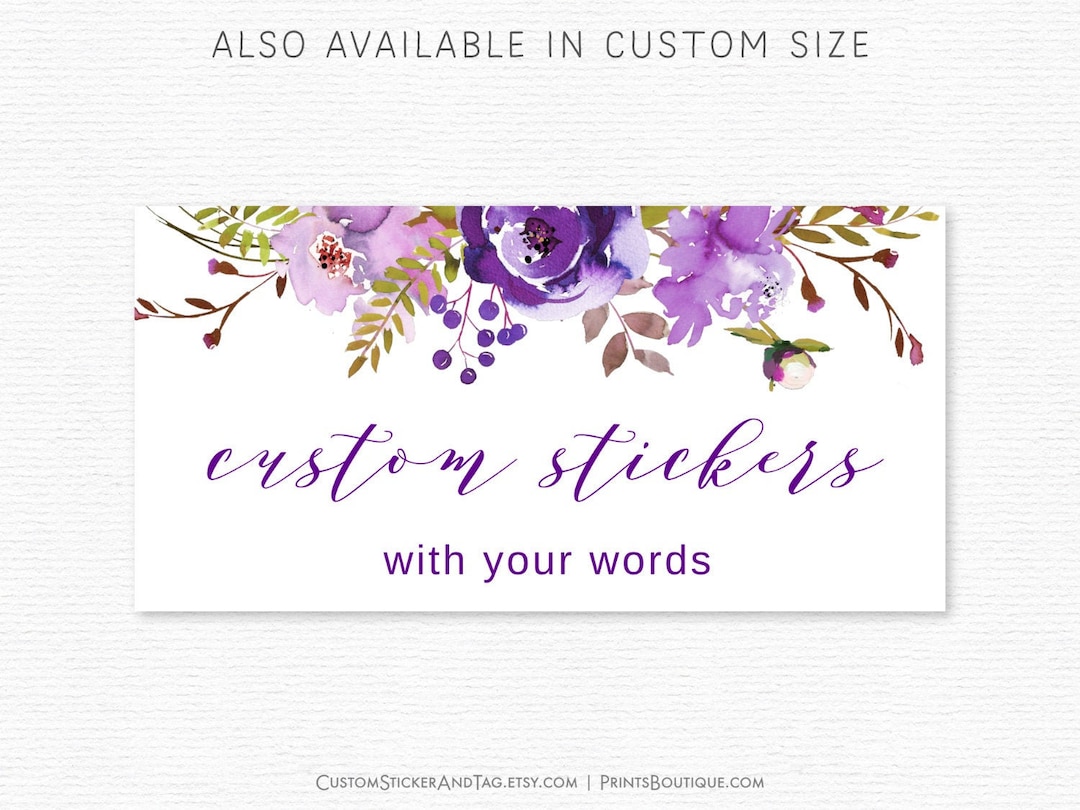 Purple Flower Stickers Personalized With Your Words, Custom Rectangle ...