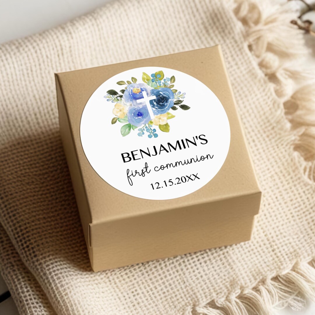 First Holy Communion Stickers, Blue and Yellow Flowers and Cross ...