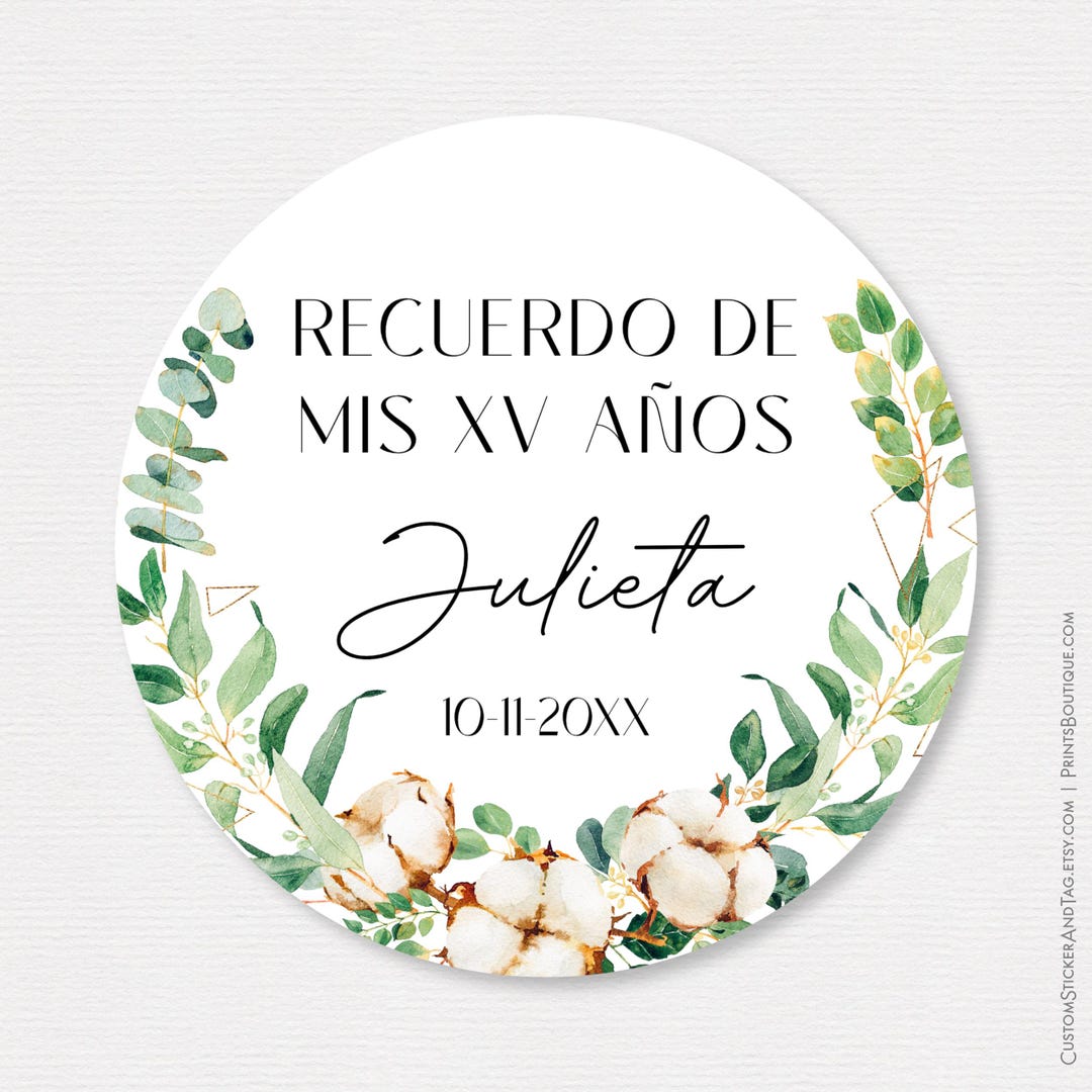 Recuerdo De Mis XV Años, Personalized Round Labels, Cotton and ...