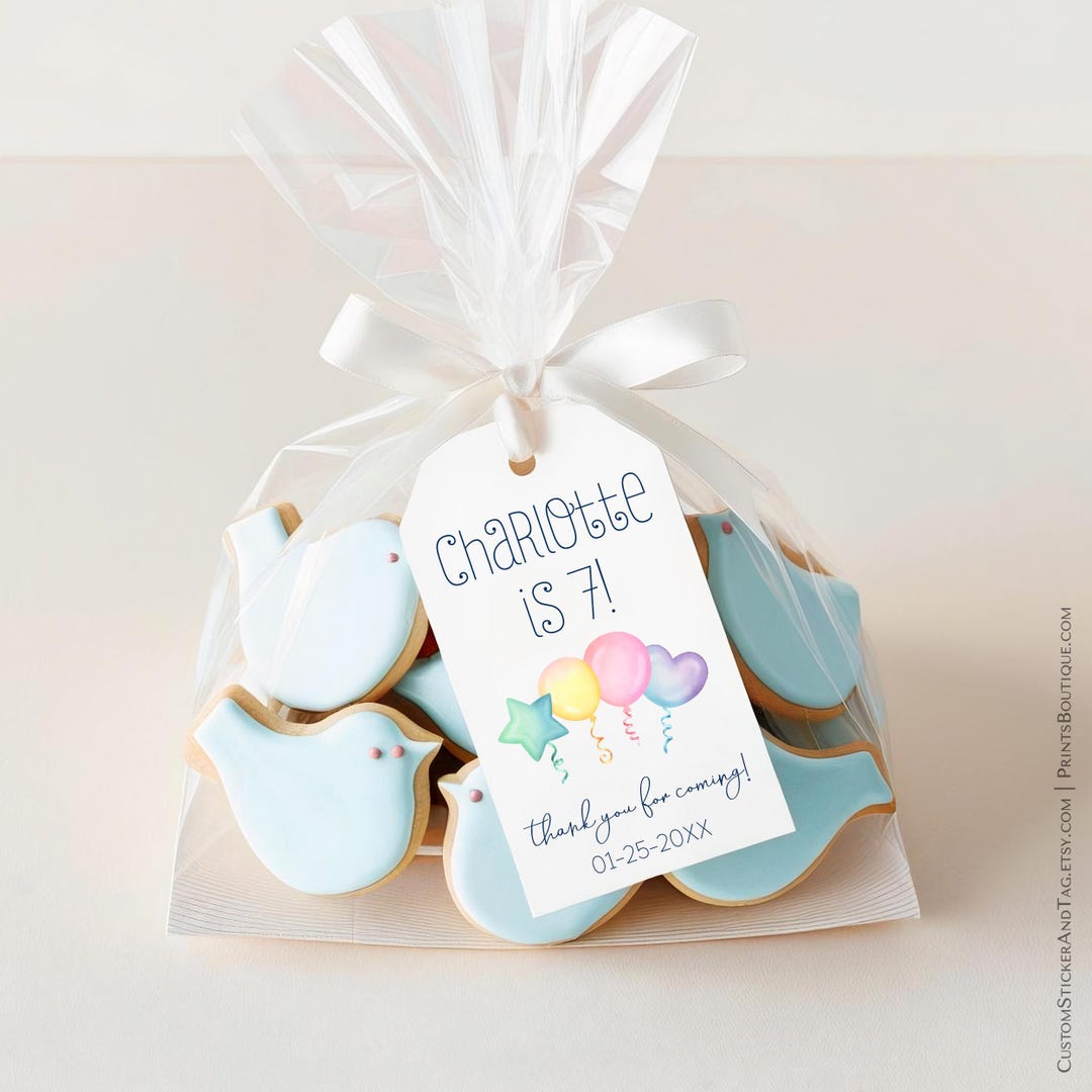 Personalized Birthday Tags for Kids Party, Watercolor Balloons ...