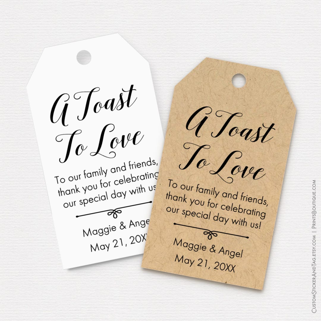 A Toast to Love, Custom Wedding Tags, Personalized Favor Tags for Mini ...