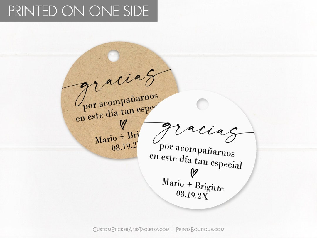 Gracias Por Acompañarnos En Este Dia Tan Especial, Personalized Thank You Wedding Tags for ...