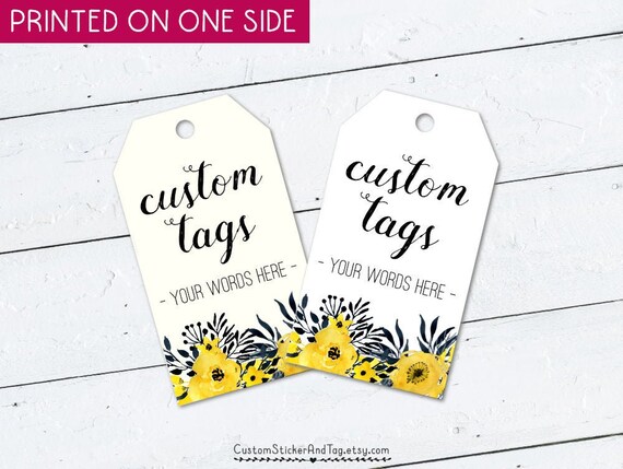 Custom Tags Yellow and Navy Flowers Personalized Tags With - Etsy