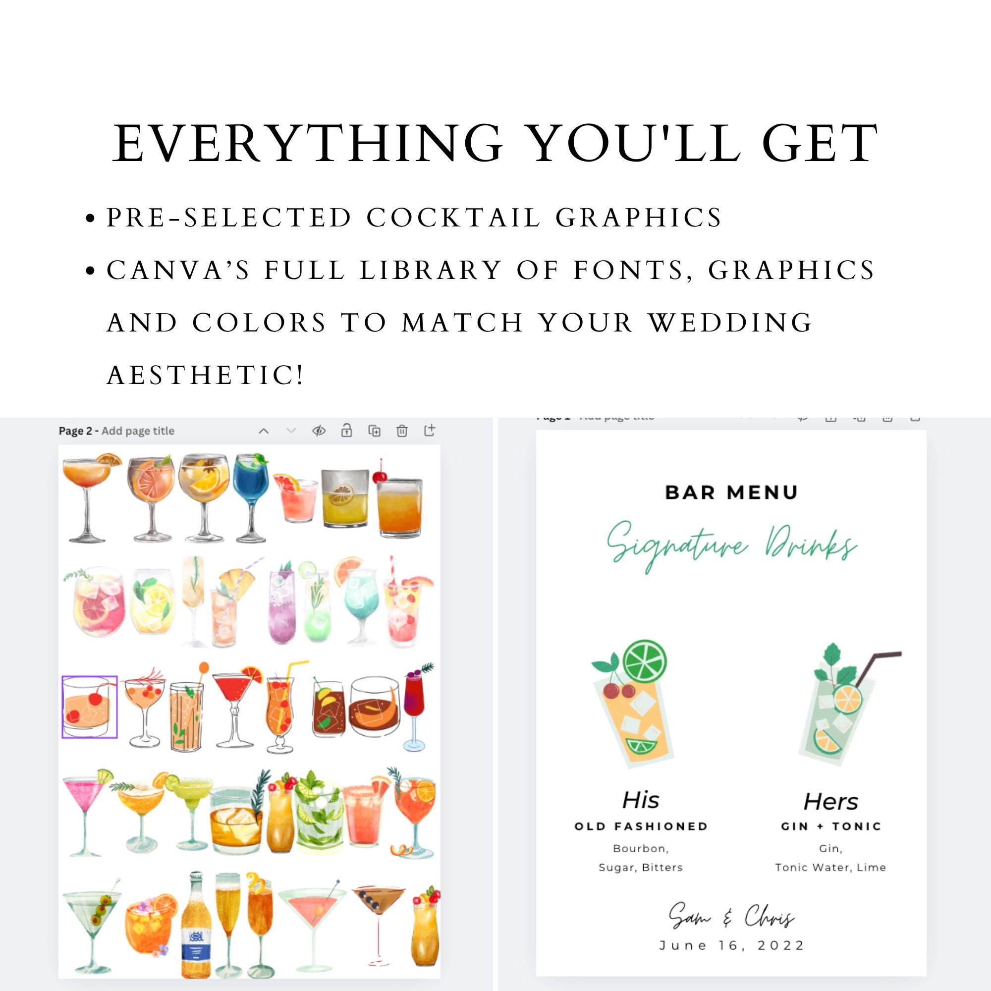 Customizable Signature Cocktail Menu | Wedding Bar Sign | Elegant Drink ...