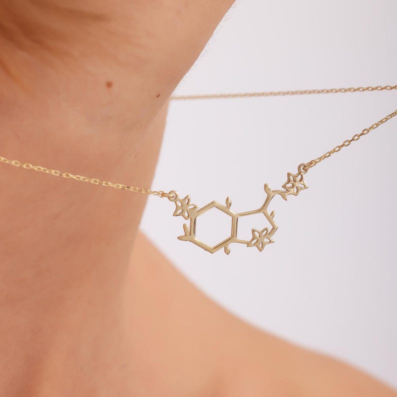 Personalized Dopamine Molecule Necklace,floral Molecule Necklace,gold ...