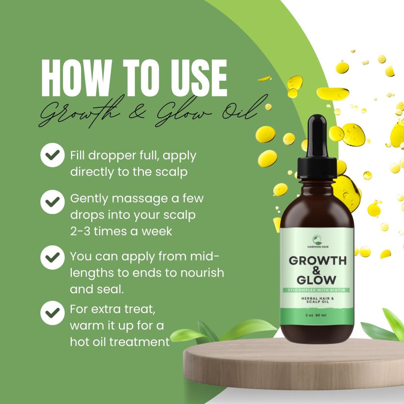 Growth Glow Hair Oil 37+herbal Complex With Biotin 100 % Organic Mega ...