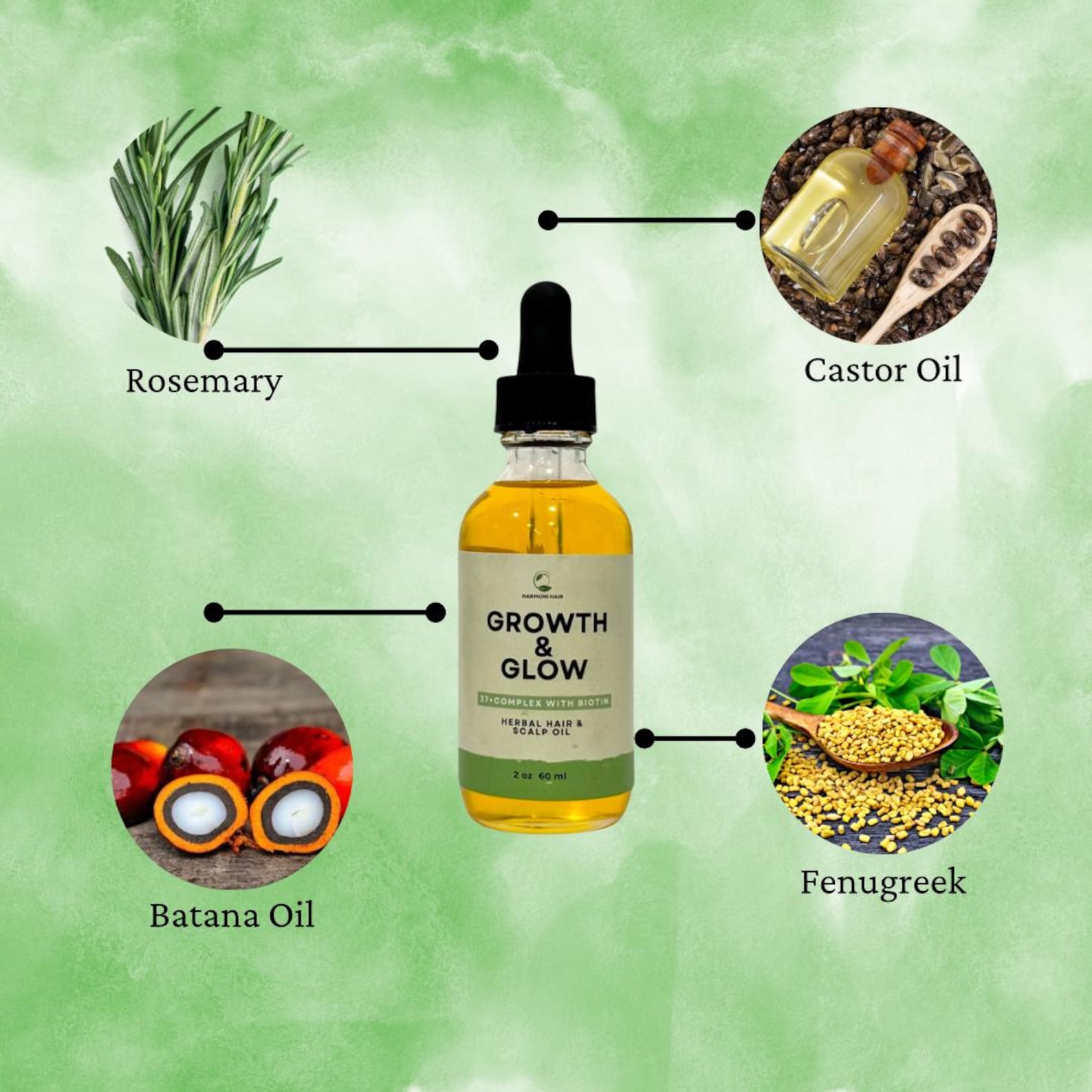 Growth Glow Hair Oil 37+herbal Complex With Biotin 100 % Organic Mega ...