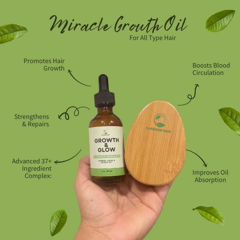 Growth Glow Hair Oil 37+herbal Complex With Biotin 100 % Organic Mega ...