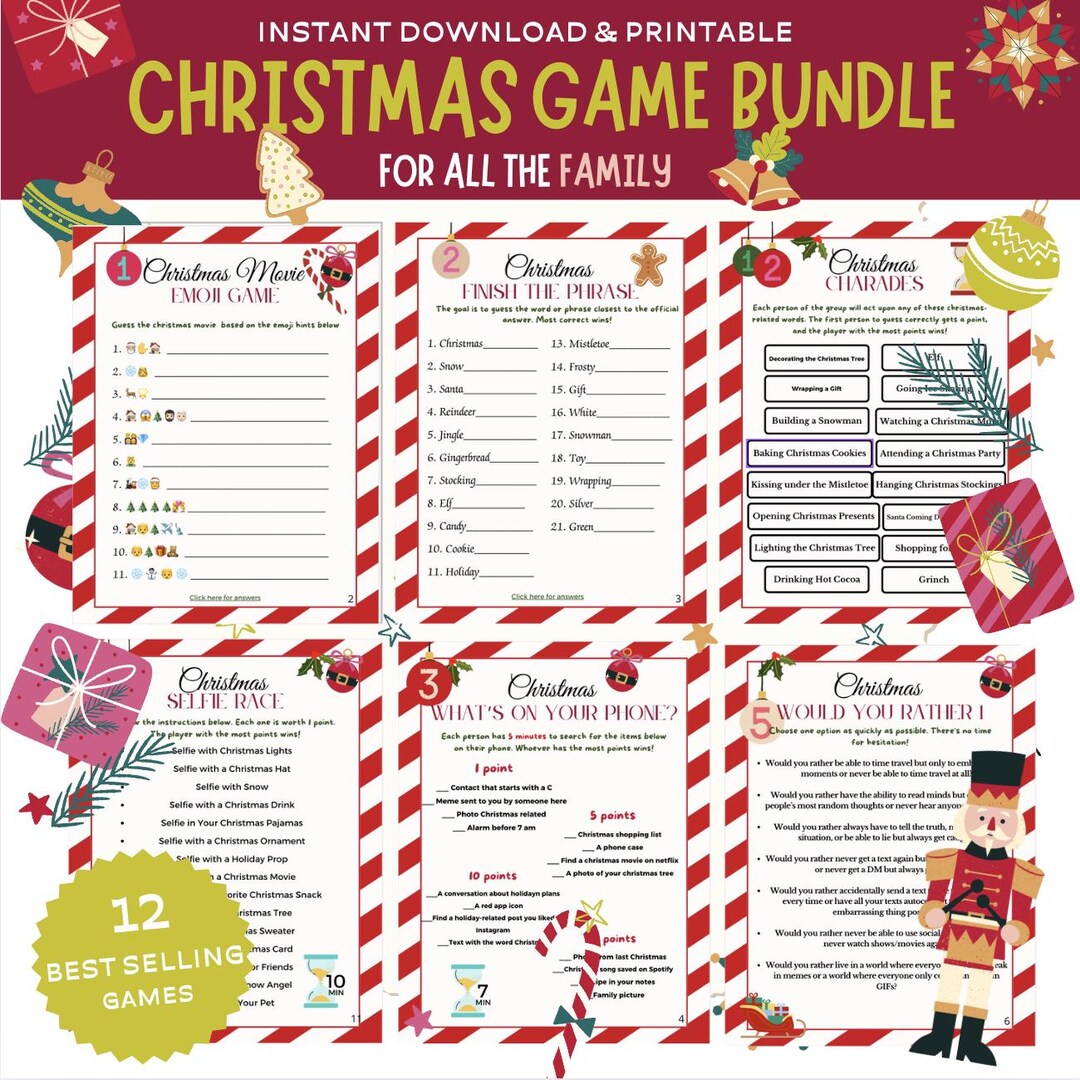 Christmas Game Bundle 12 Printable Holiday Games for Families, Adults ...