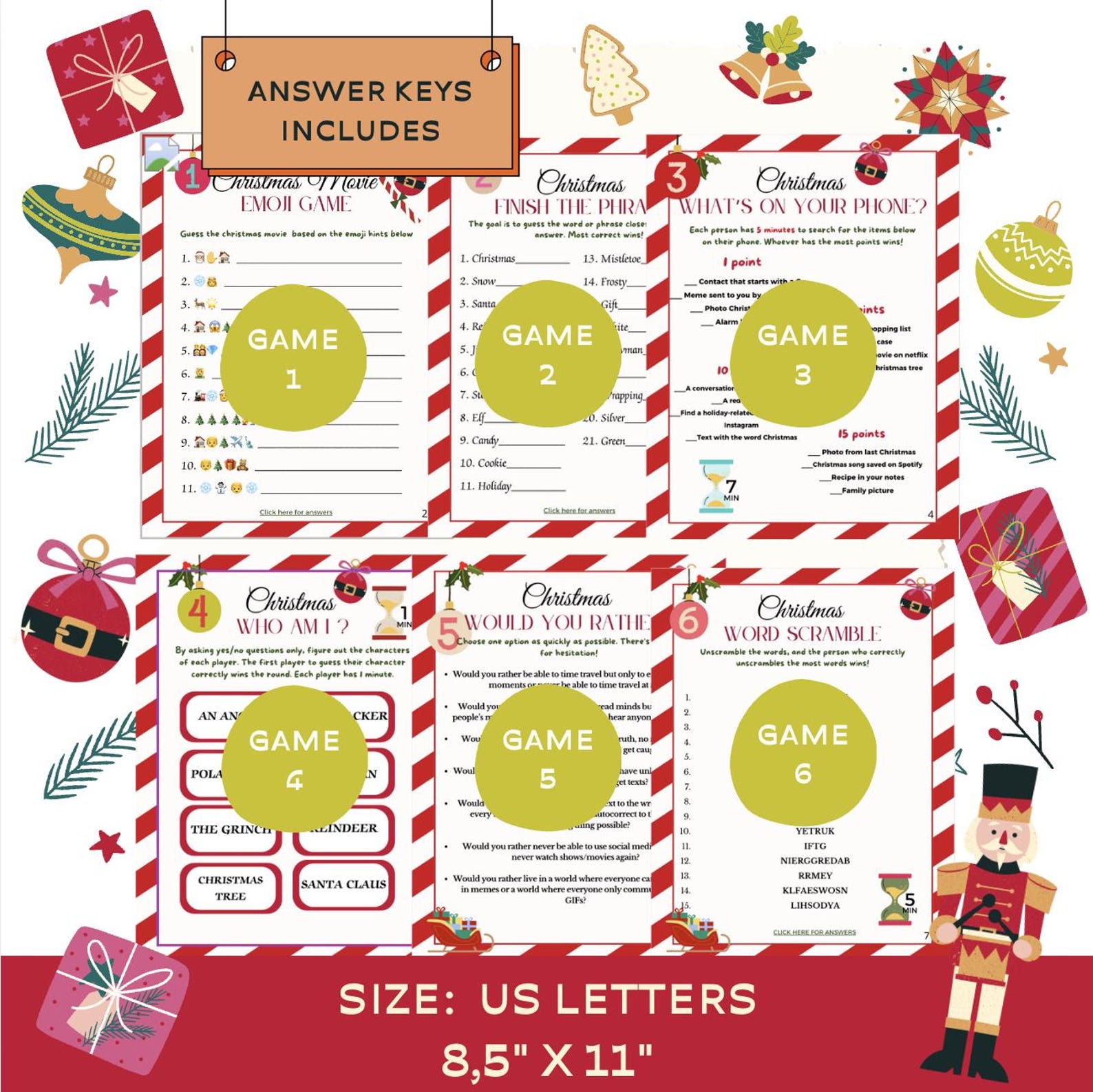 Christmas Game Bundle 12 Printable Holiday Games for Families, Adults ...
