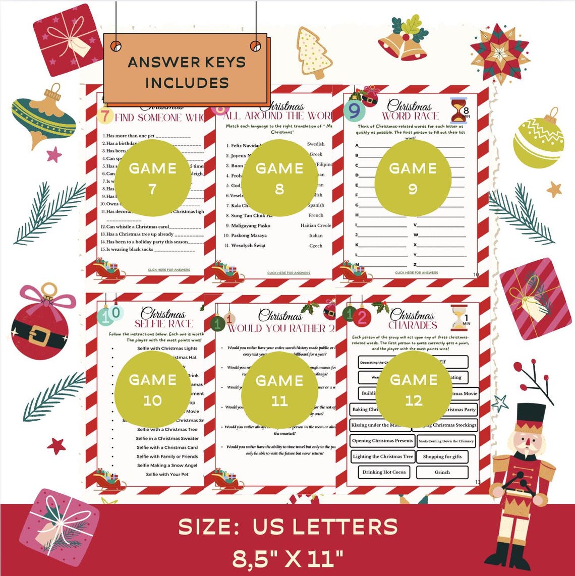 Christmas Game Bundle 12 Printable Holiday Games for Families, Adults ...