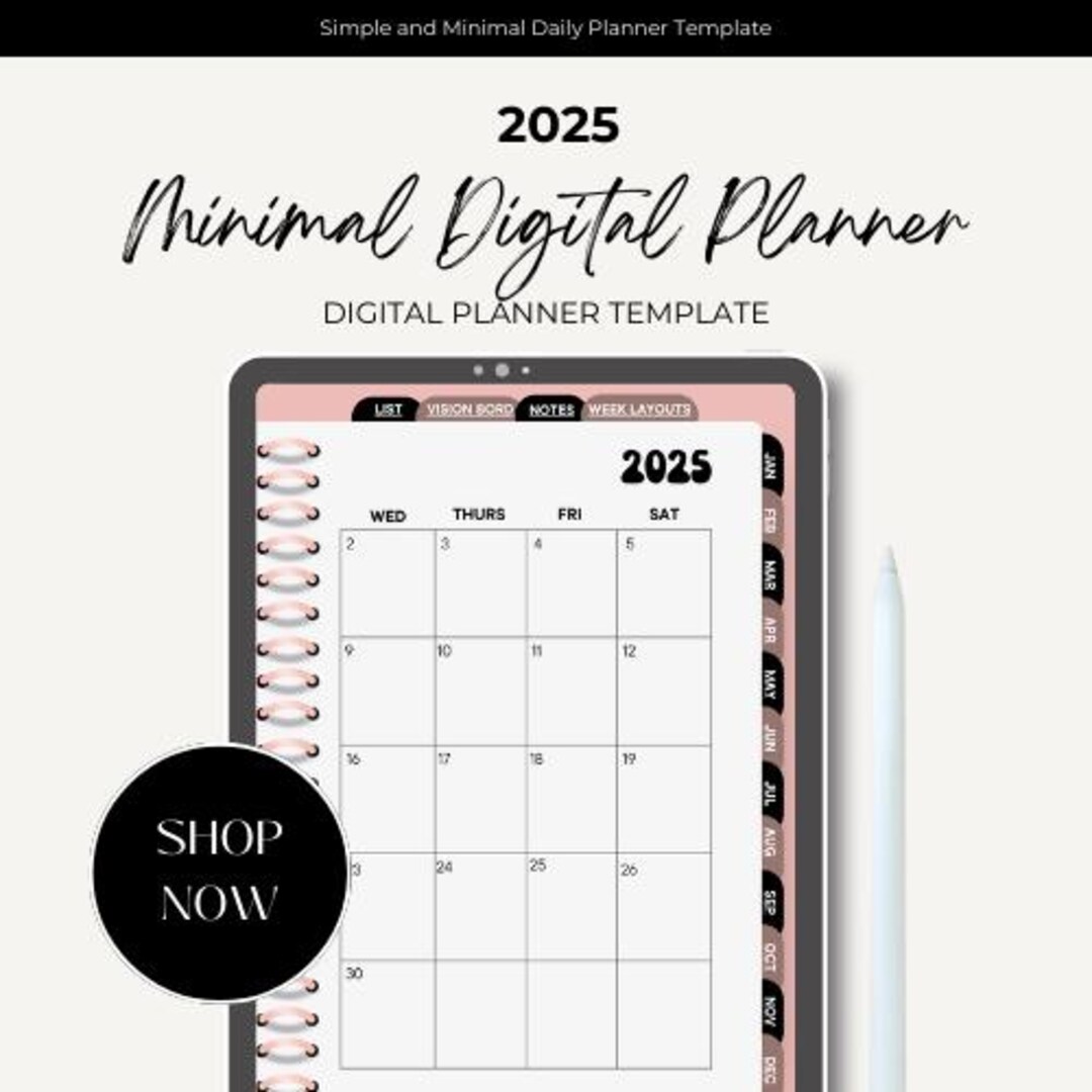 2025 Dated Digital Planner Template Hyperlinked Simple Modern Design ...