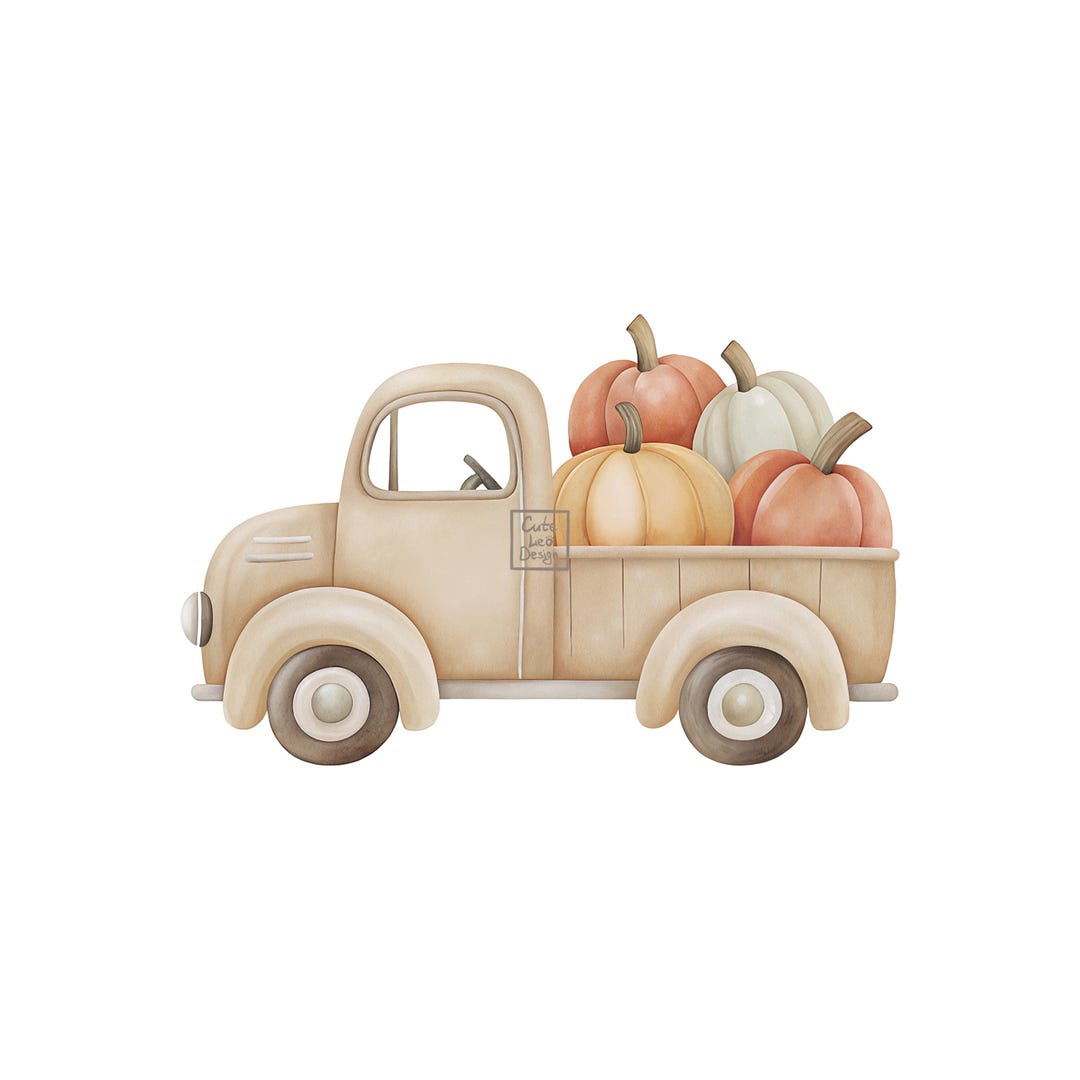 Pumpkin Truck Clipart PNG, Fall Farm Vintage Truck Digital Download for ...