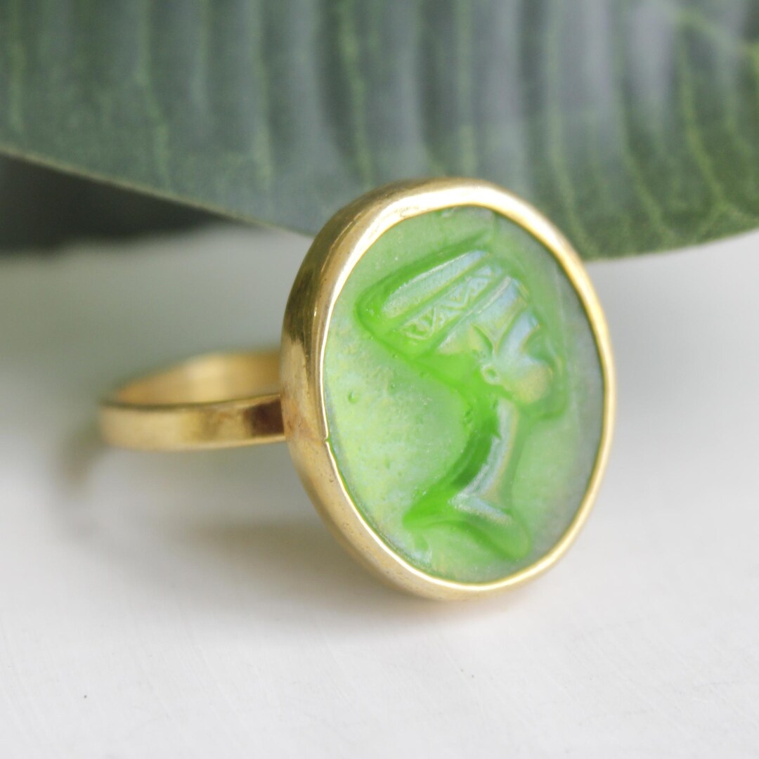 Handmade Enamel Intaglio Nefertiti Ring: 24K Gold Over Sterling Silver ...