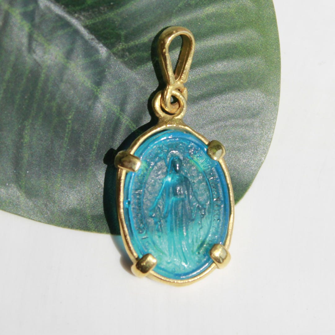 Glass Virgin Mary Intaglio Pendant: 925K Sterling Silver, 24K Gold ...