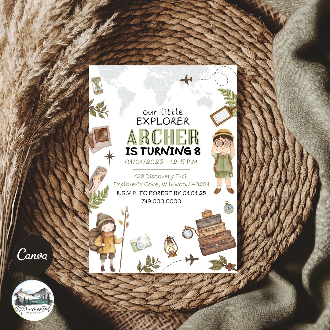 Outdoor Adventure Birthday Invitation Template - Editable Canva Design ...