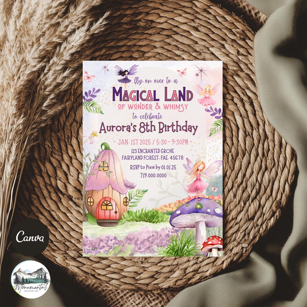 Magical Fairy Birthday Invitation | Editable Canva Template | Fairy ...