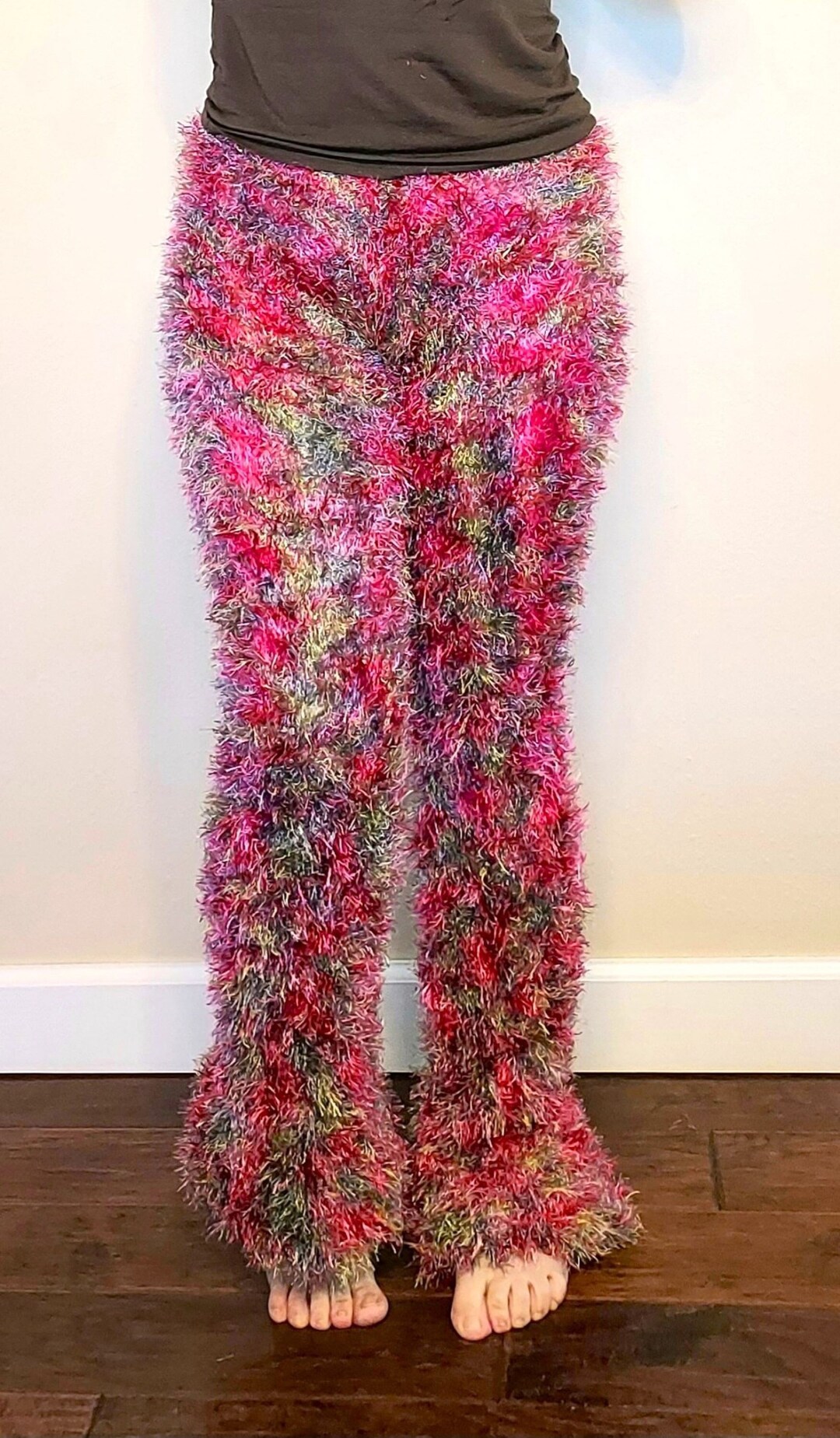 Watermelon Hot Pink/olive/white Magic Fuzzy Pants Furry Stretchy Furry ...