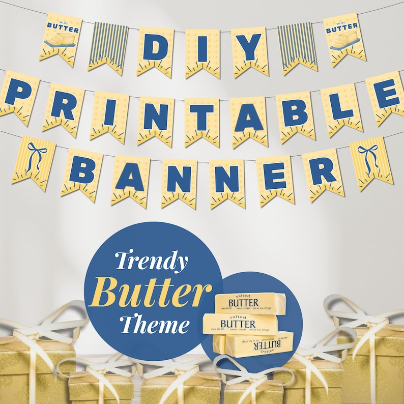 Butter Theme Banner Printable Alphabet Party Decoration Birthday ...