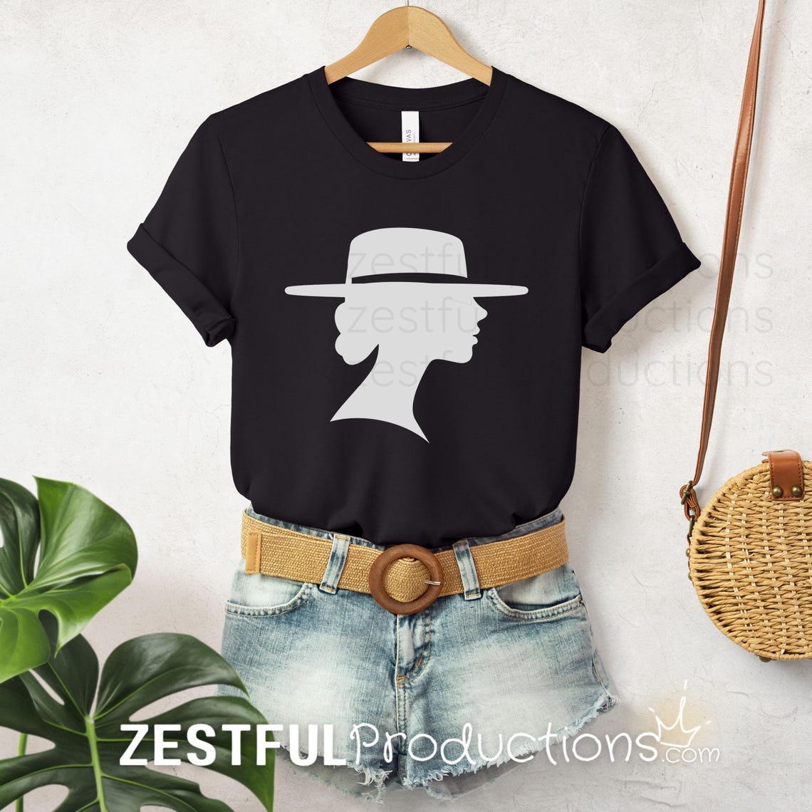 Wide Brim Hat Silhouette Tee Retro Inspired Graphic Shirt for Women ...