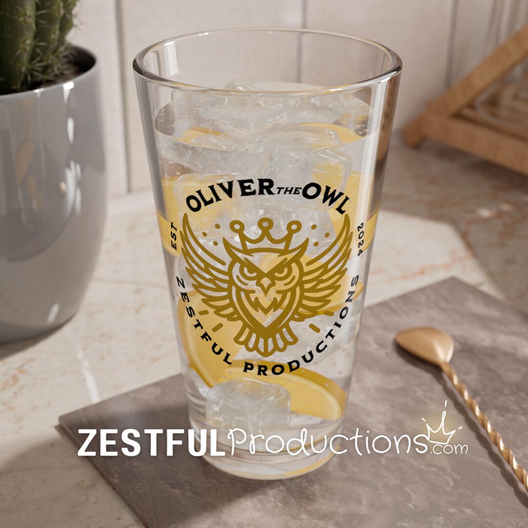 Gold Crown Owl Pint Glass - 16oz Owl Glass - Zestful Productions ...