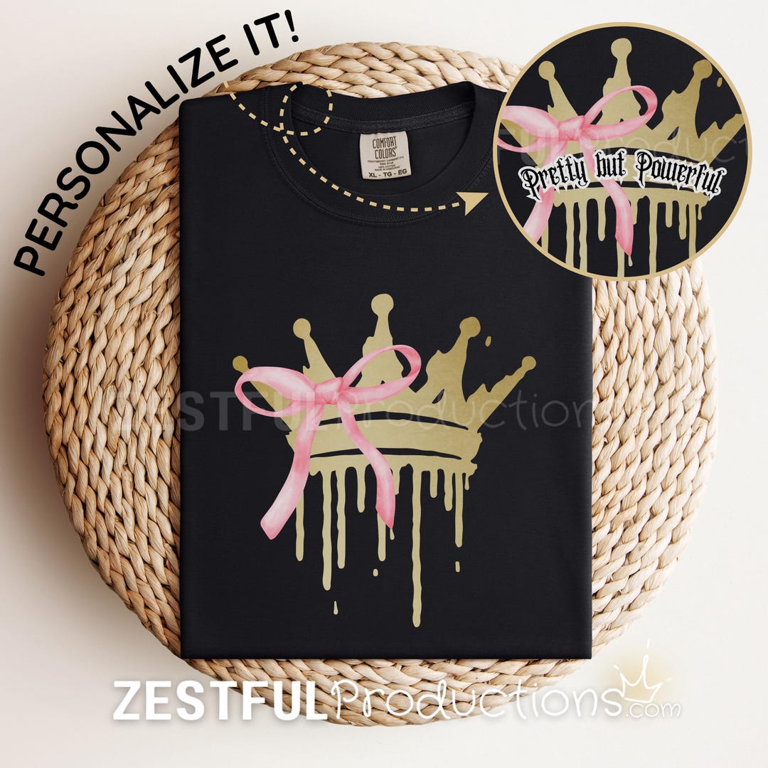 Dripping Crown T-shirt With Pink Bow - Customizable Gift for Birthdays ...