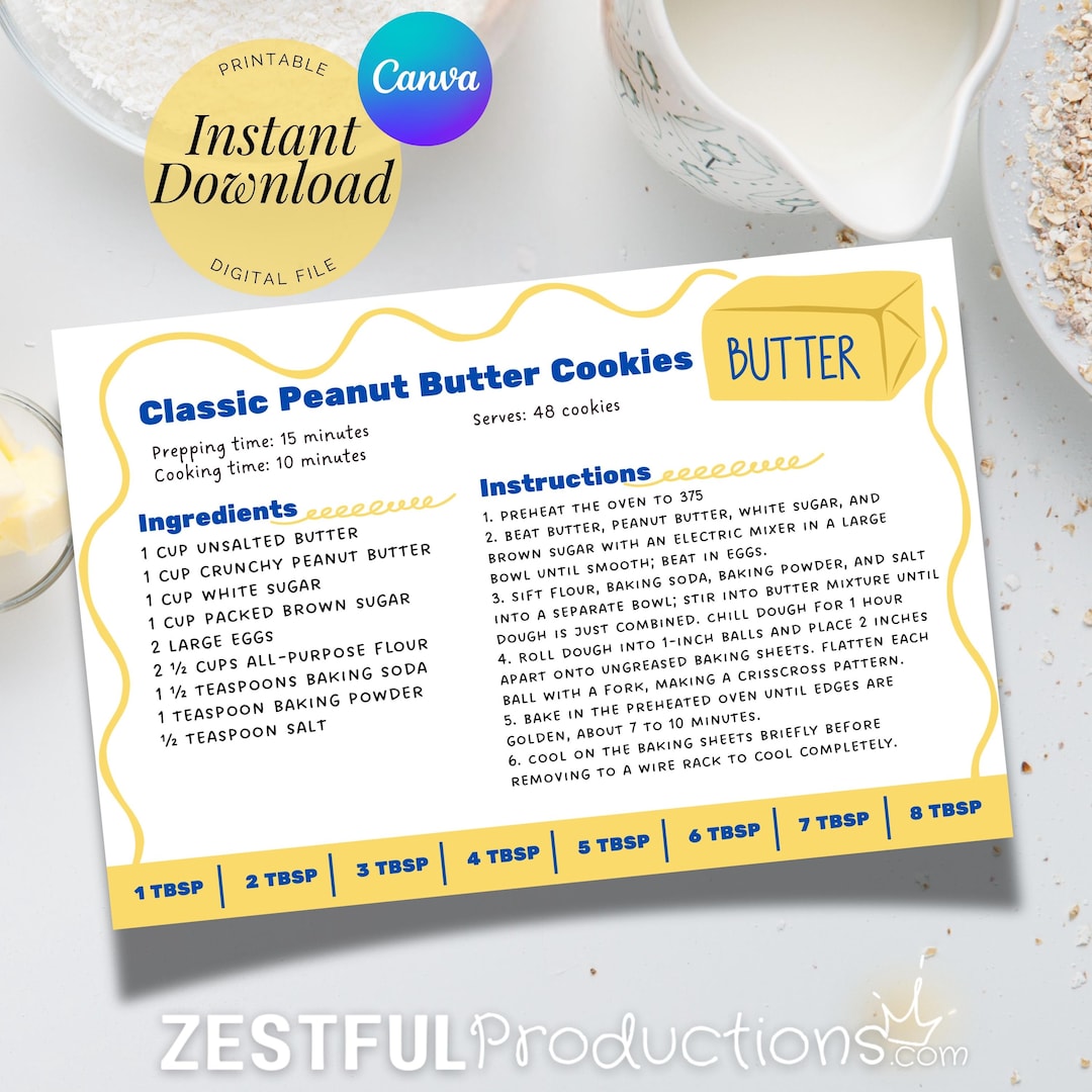 Printable Recipe Card Template Butter Lover Design Kitchen Organization ...
