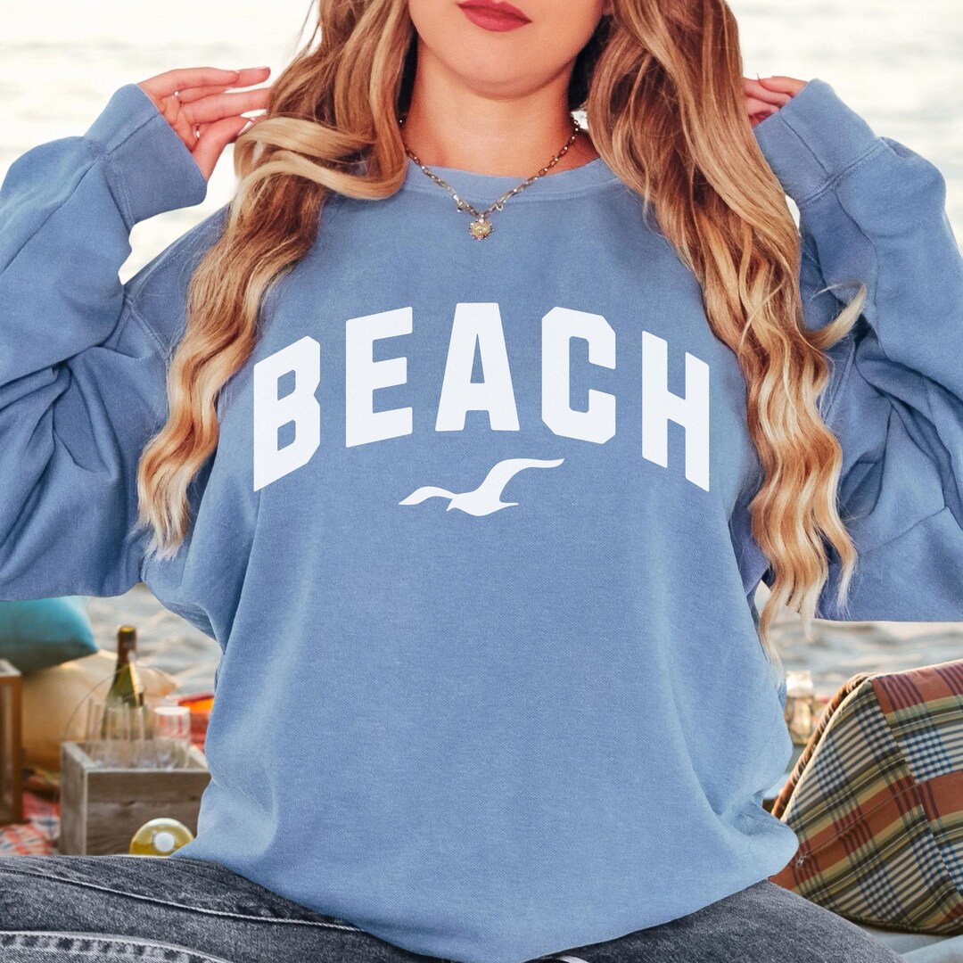 Beach Crewneck Sweatshirt Summer Coastal Bird Design Ocean Seaside ...