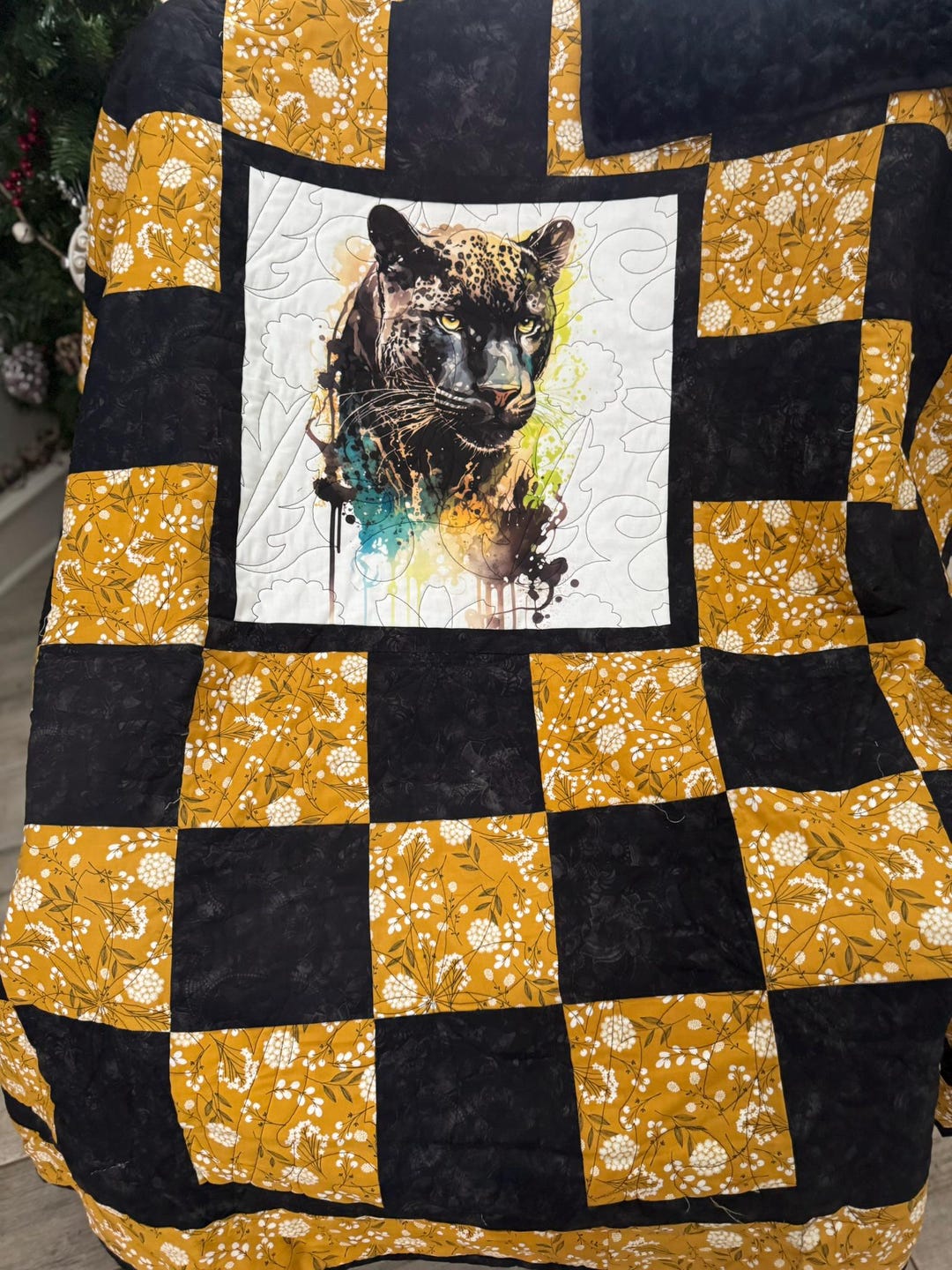 Black Panther Heirloom Quilt: Soft Minky Backed Panel, 60x72 Handmade ...