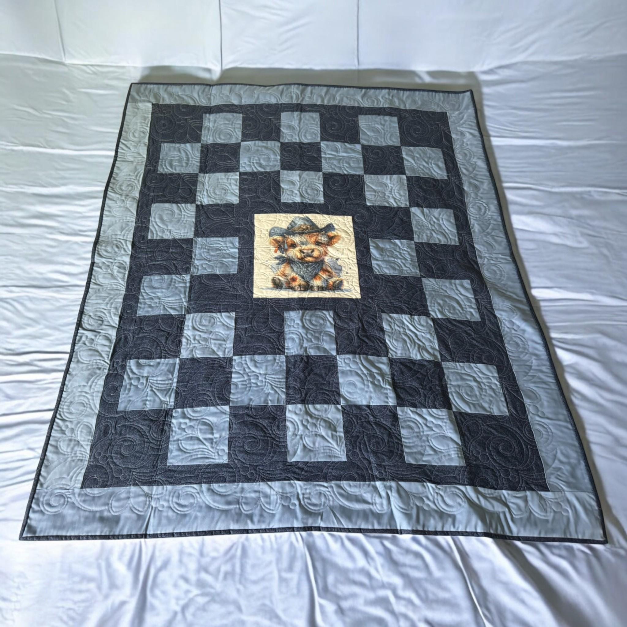 Baby Highland Cow Bull Panel Heirloom Quilt Soft Minky Back, 60x72 - Etsy