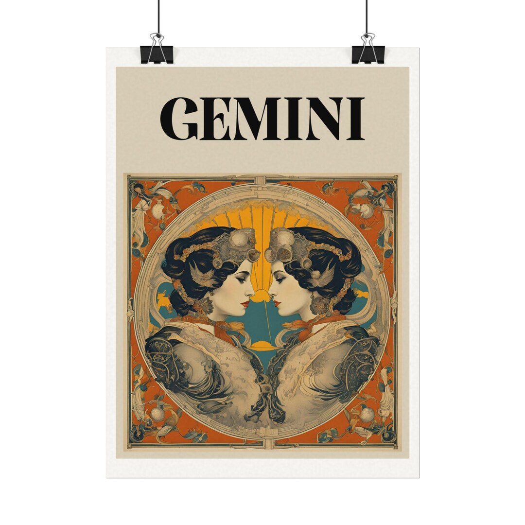 Gemini Wall Art, Vintage Zodiac Poster, Retro Gemini Wall Art, Vintage ...