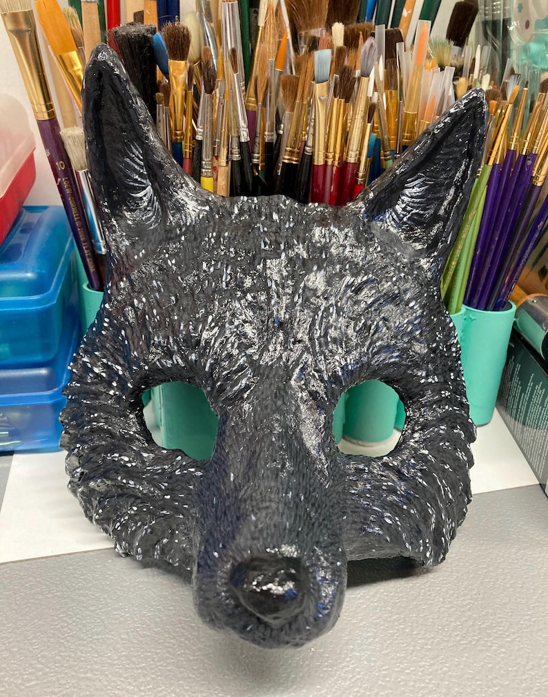 Papermache Black Fox Mask - Etsy