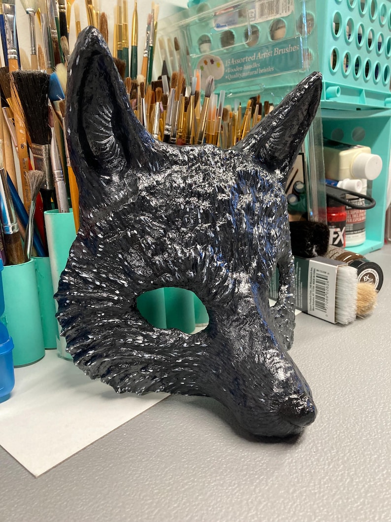 Papermache Black Fox Mask - Etsy