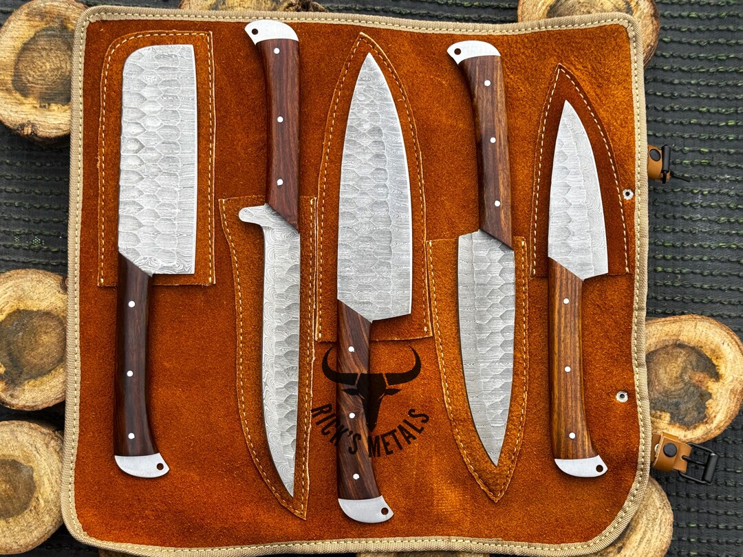 Handmade DAMASCUS CHEF SET, Damascus Steel Chef Knives Set, Kitchen ...