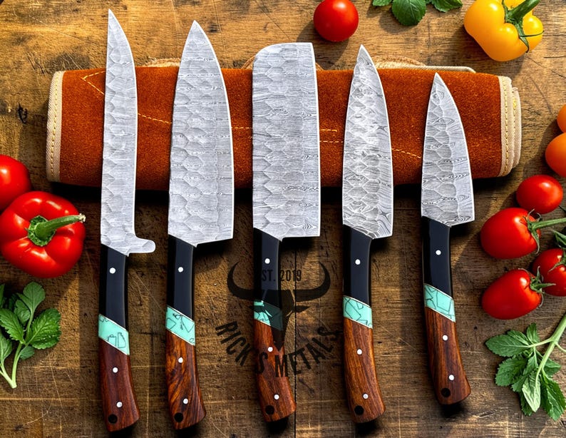 Unique Handmade Damascus Steel Chef Knives Set, Damascus Chef Knife ...