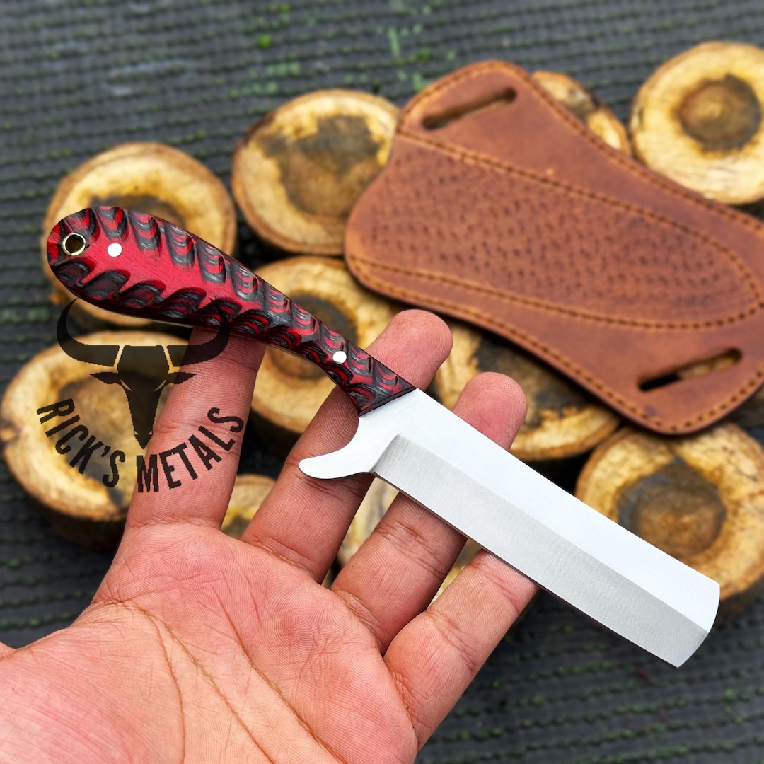 Handmade D2 Steel Bull Cutter Knife With Pancake Sheath, Hunting Knives ...