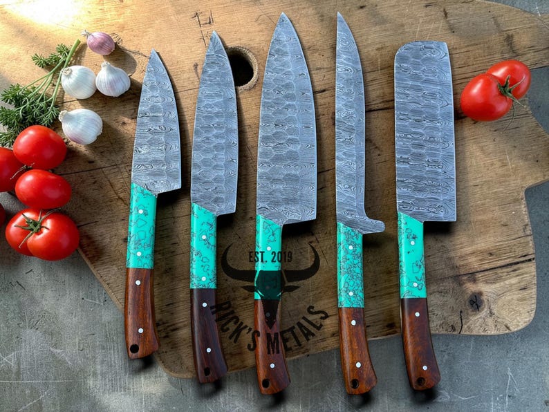 Unique Handmade Damascus Steel Chef Knives Set, Damascus Chef Knife ...
