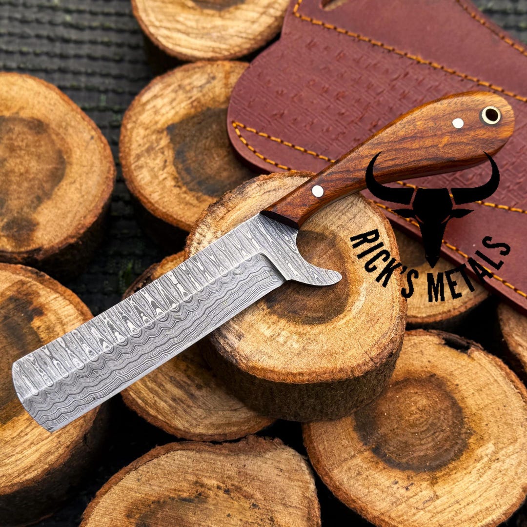 Damascus Steel Bull Cutter With Pancake Sheath, Cowboy Knives, Rasp ...