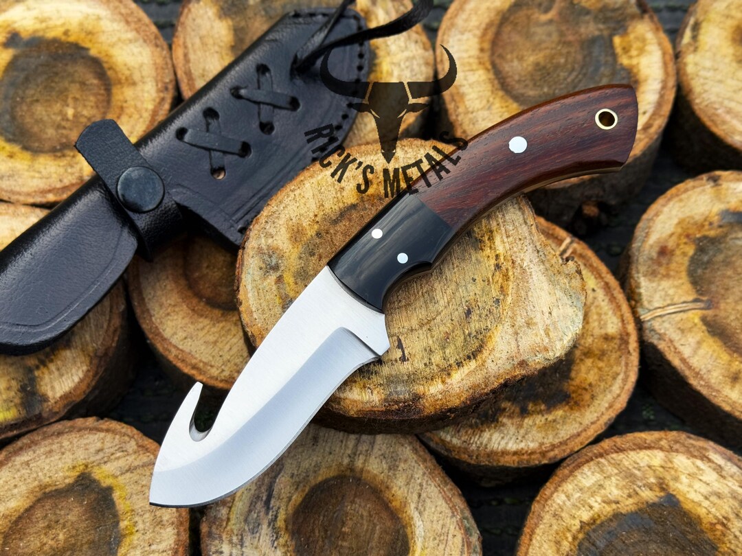 Handmade D2 Steel Gut Hook Skinner Knife, Hand Forged EDC Camping ...